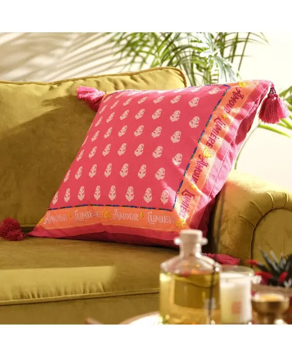 ZSA ZSA ZSU Ghuni Tasseled Embroidered Cotton Cushion, 20 X 20