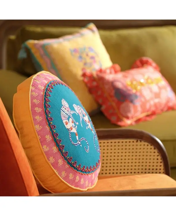 ZSA ZSA ZSU Ghuni Embroidered Cotton Cushion, 15.75