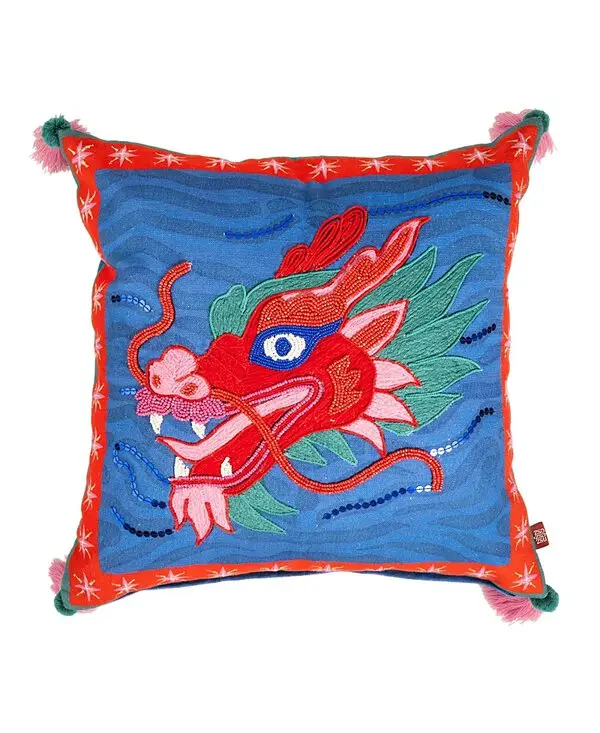 ZSA ZSA ZSU Ghuni Tasseled Embroidered Cotton Cushion, 19.6 X 19.6