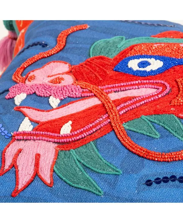 ZSA ZSA ZSU Ghuni Tasseled Embroidered Cotton Cushion, 19.6 X 19.6