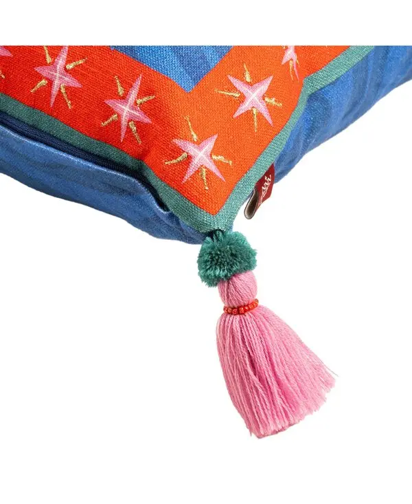 ZSA ZSA ZSU Ghuni Tasseled Embroidered Cotton Cushion, 19.6 X 19.6