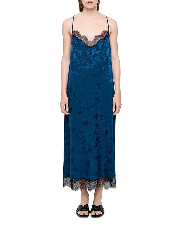 Zadig&Voltaire Respa Jacquard Horses Silk Maxi Dress With Lace Trim