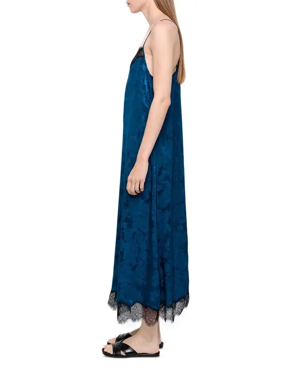 Zadig&Voltaire Respa Jacquard Horses Silk Maxi Dress With Lace Trim