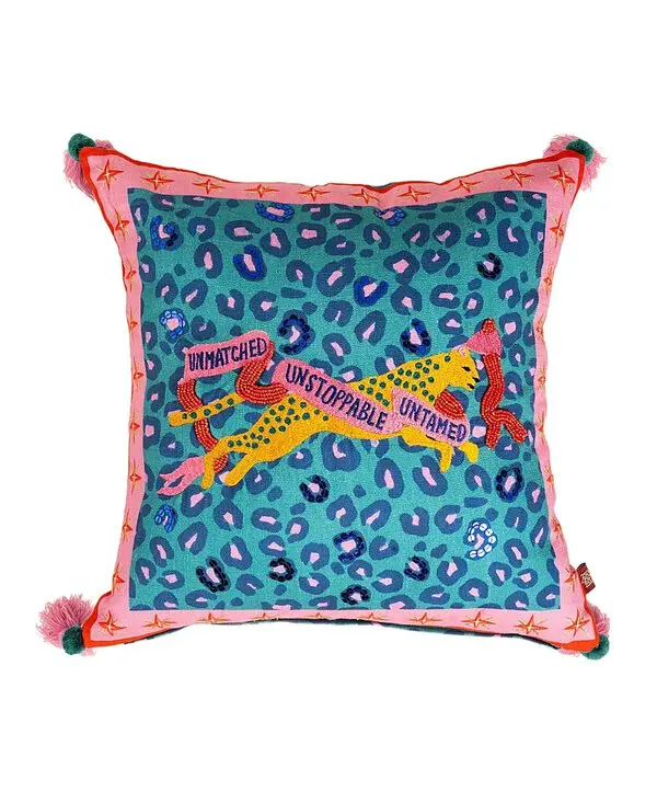 ZSA ZSA ZSU Ghuni Tasseled Embroidered Cotton Cushion, 19.69 X 19.69