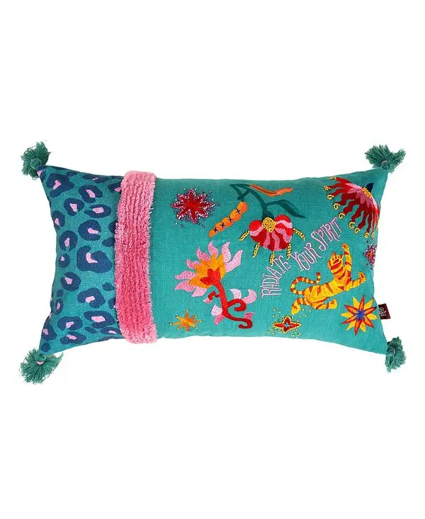 ZSA ZSA ZSU Ghuni Tasseled Embroidered Cotton Cushion, 21.65 X 11.81 - Blue