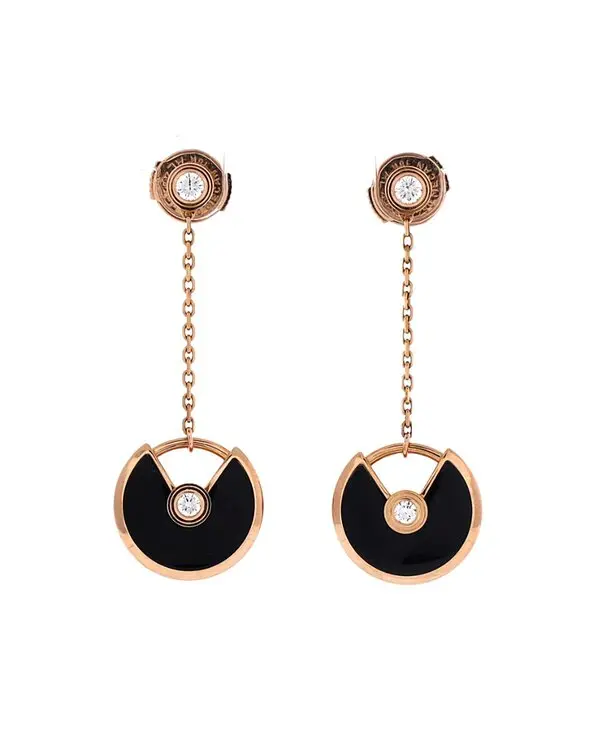 CARTIER Xs Amulette De Drop Dangle Earrings 18k Rose Gold With Diamond And Onyx - Pink
