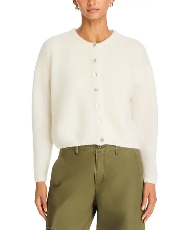 American Vintage Round Neck Buttoned Ball Cardigan - Blanc