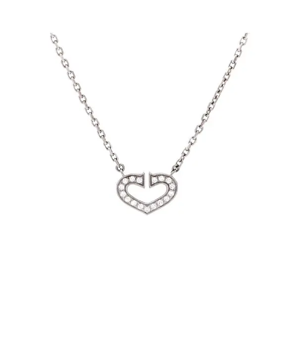CARTIER C Heart De Pendant Necklace 18k Gold With Pave Diamonds, 15.5 - White