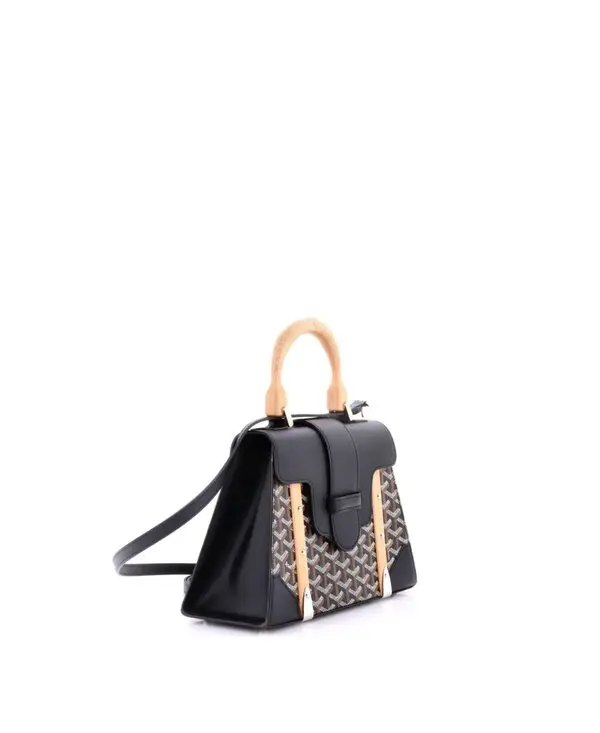 Goyard Pm Saigon Top Handle Bag Coated Canvas With Leather - Black