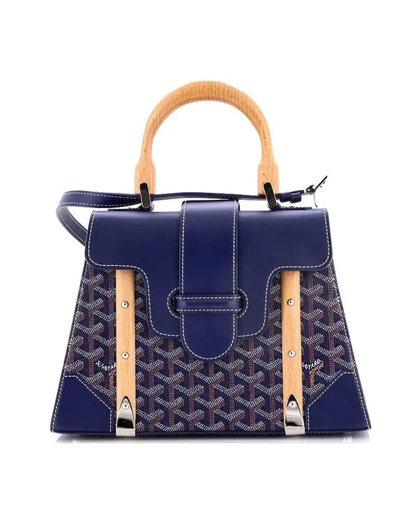 Goyard Pm Saigon Top Handle Bag Coated Canvas With Leather - Blue