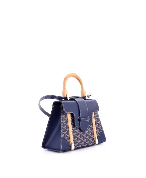 Goyard Pm Saigon Top Handle Bag Coated Canvas With Leather - Blue