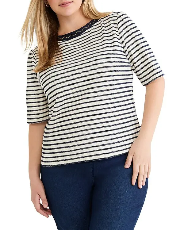 NIC+ZOE Embroidered Boat Neck Top - Indigo Multi