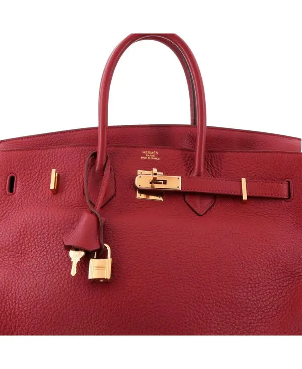 Hermès Birkin 35 Handbag Red Clemence With Gold Hardware