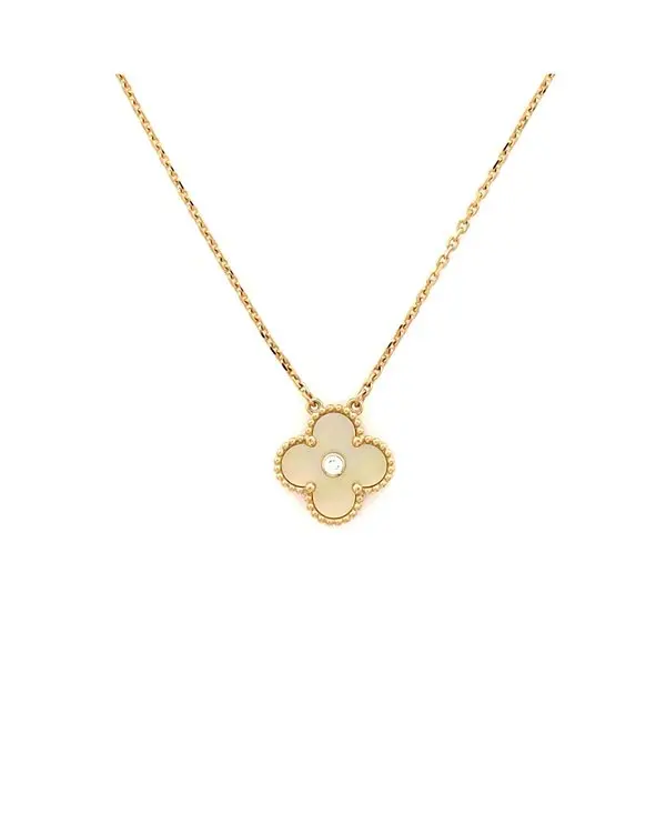VAN CLEEF & ARPELS Vintage Alhambra Pendant Necklace 18k And Mother Of Pearl With Diamond, 16.25 - Gold