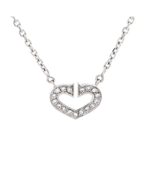 CARTIER C Heart De Pendant Necklace 18k Gold With Pave Diamonds, 16 - White