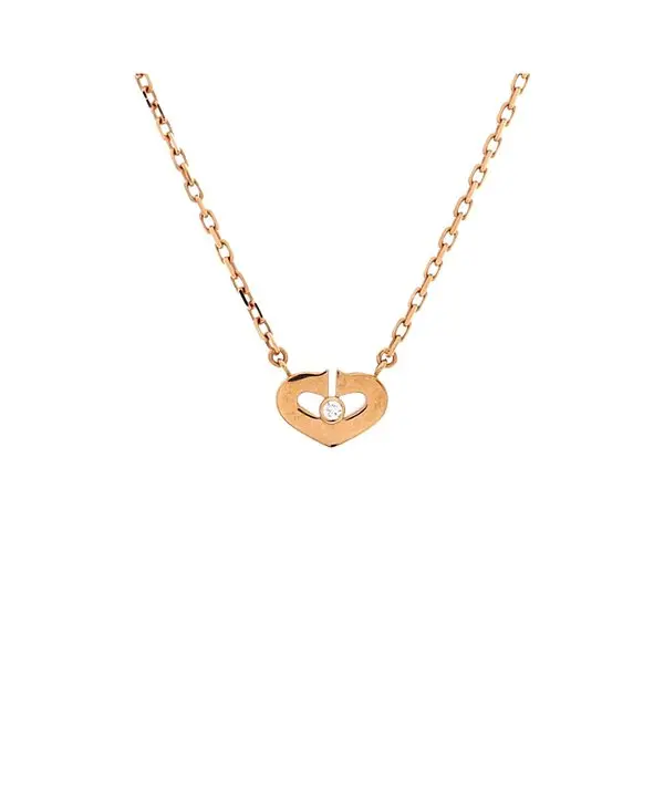 CARTIER Xs C Heart De Pendant Necklace 18k Rose Gold With Diamond, 15.5 - Pink