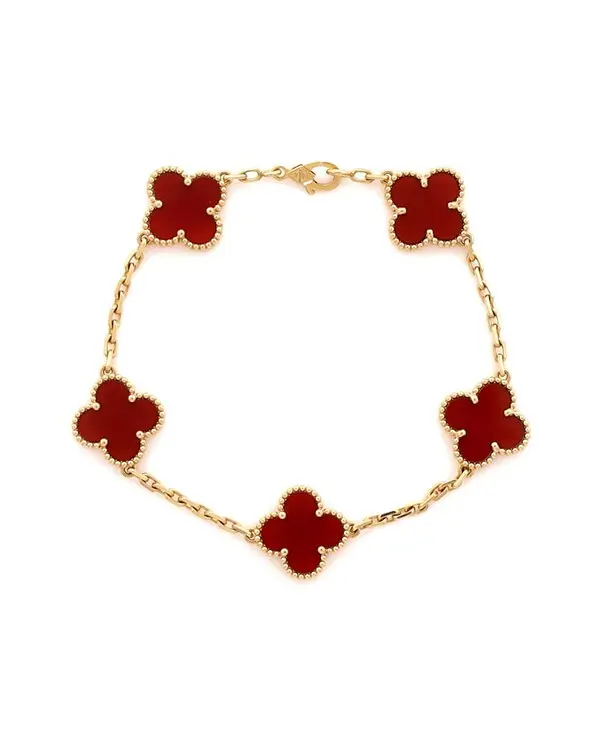 VAN CLEEF & ARPELS Vintage Alhambra 5 Motifs Bracelet 18k And Carnelian - Gold