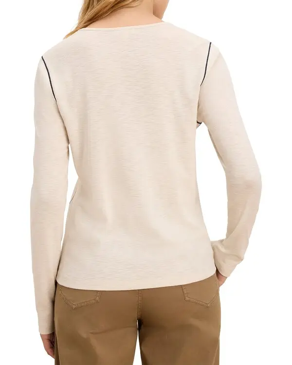 NIC+ZOE Contrast Stitch Long Sleeve Tee - Coconut