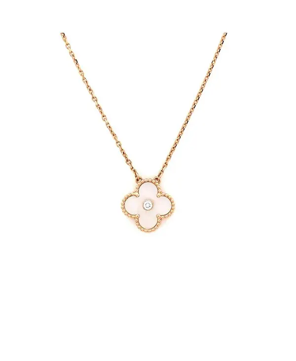 VAN CLEEF & ARPELS Vintage Alhambra Pendant Necklace 18k Rose Gold And White Mother Of Pearl With Diamond, 16.25 - Pink