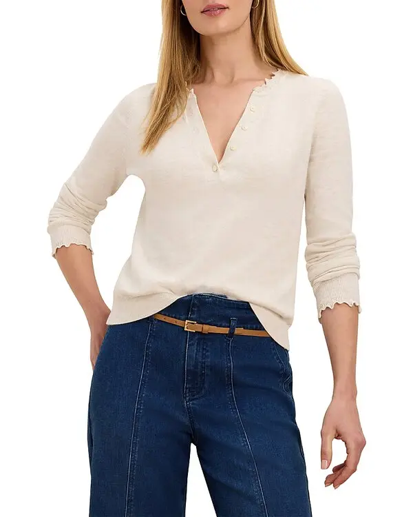 NIC+ZOE Henley Ruffle Sweater - Coconut