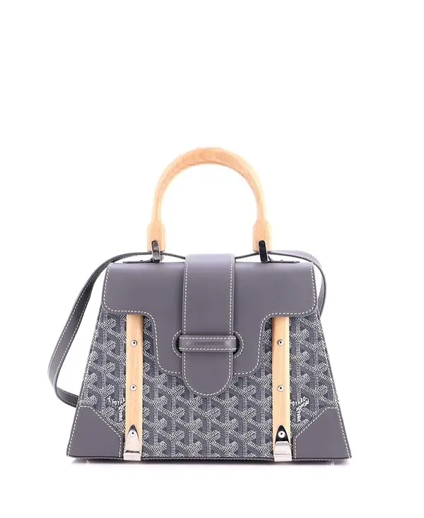 Goyard Pm Saigon Top Handle Bag Coated Canvas With Leather - Gray