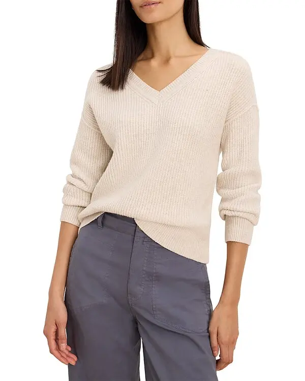 NIC+ZOE Cozy Cottage V Neck Sweater - Coconut