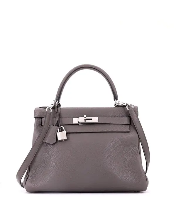 Hermès Kelly 28 Handbag Grey Clemence With Palladium Hardware - Etain