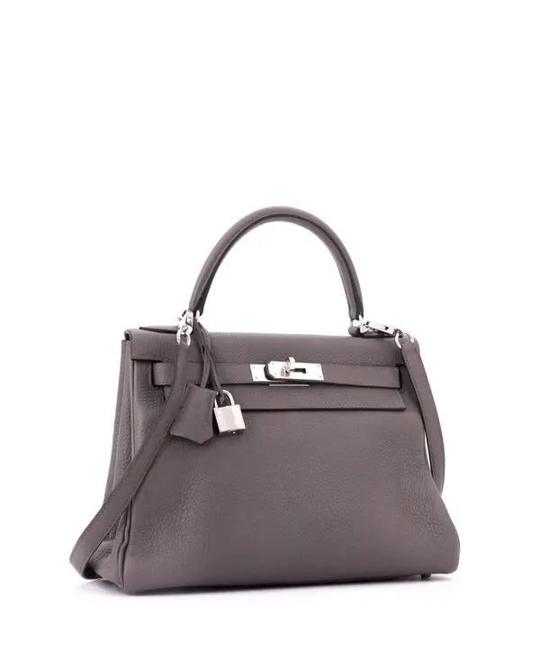 Hermès Kelly 28 Handbag Grey Clemence With Palladium Hardware - Etain