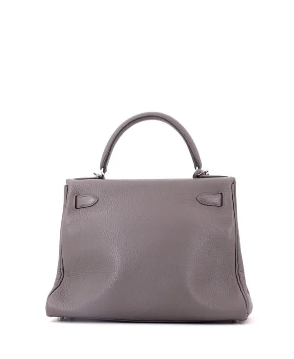 Hermès Kelly 28 Handbag Grey Clemence With Palladium Hardware - Etain