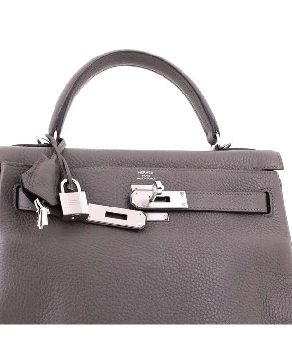 Hermès Kelly 28 Handbag Grey Clemence With Palladium Hardware - Etain