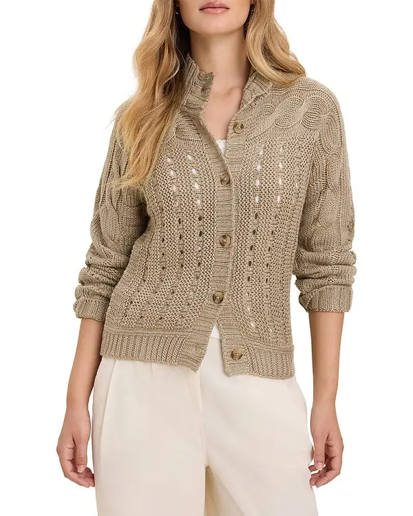 NIC+ZOE Cable Knit Mock Neck Cardigan - Malt