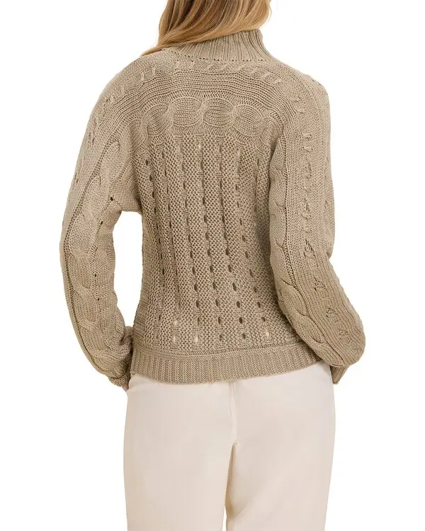 NIC+ZOE Cable Knit Mock Neck Cardigan - Malt