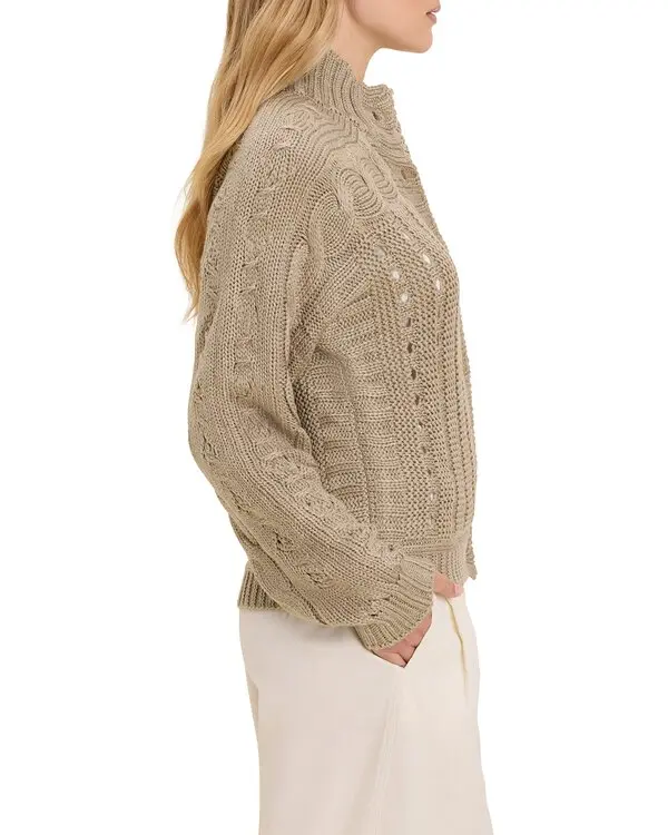 NIC+ZOE Cable Knit Mock Neck Cardigan - Malt