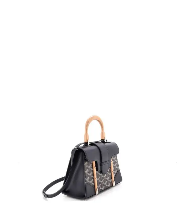 Goyard Structured Saigon Top Handle Bag Coated Canvas With Leather - Black