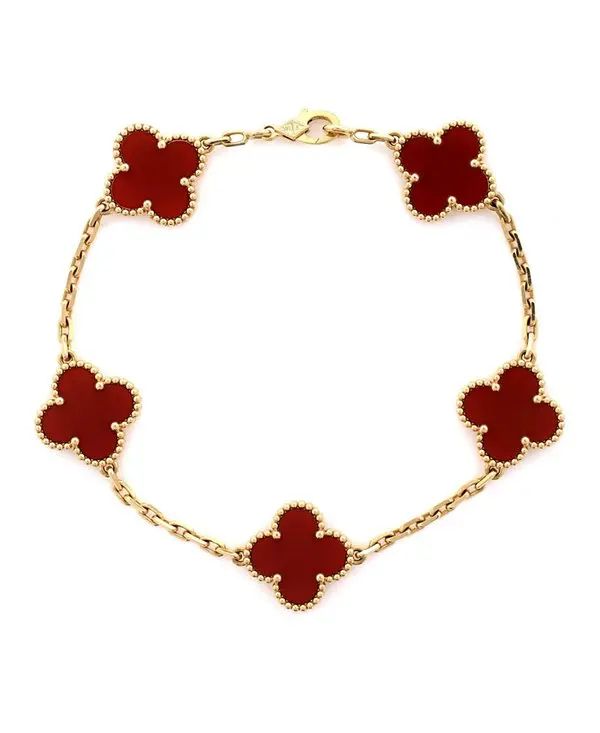 VAN CLEEF & ARPELS Vintage Alhambra 5 Motifs Bracelet 18k And Carnelian - Gold