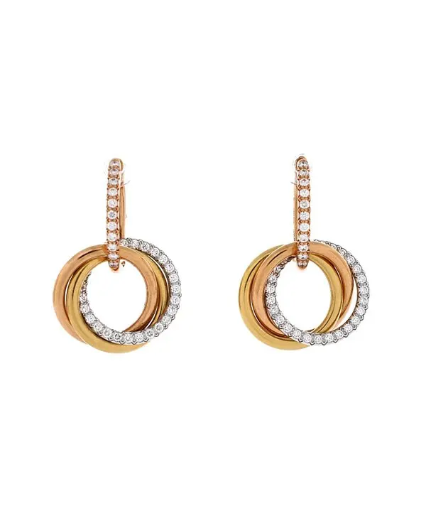 CARTIER Trinity Hoop Dangle Earrings 18k Tricolor With Diamonds - Gold