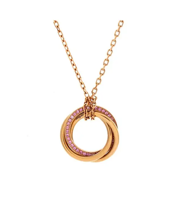 CARTIER Trinity Pendant Necklace 18k Rose Gold With Pave Sapphires, 17.5 - Pink