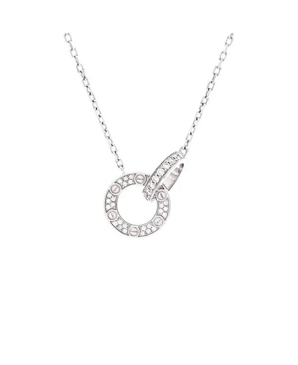 CARTIER Love Interlocking Pave Necklace 18k Gold And Diamonds, 16 - White