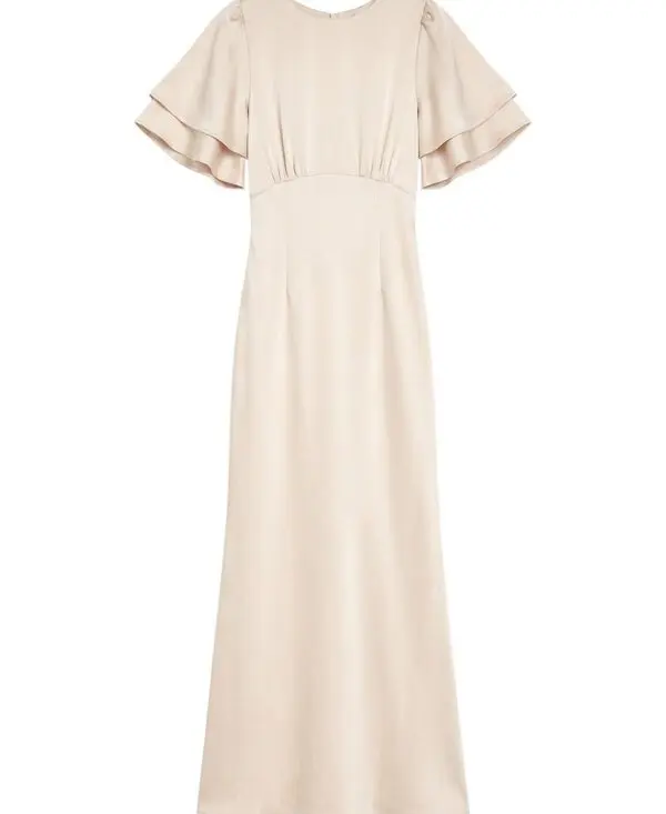 Coast High Neck Crepe Maxi Dress With Draped Sleeves And Open Back