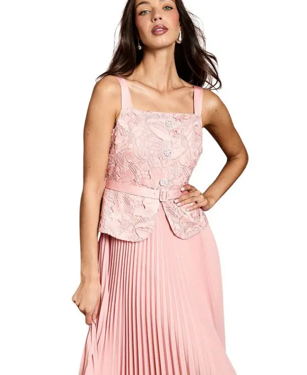 Coast Lace Peplum Belted Midi Dress