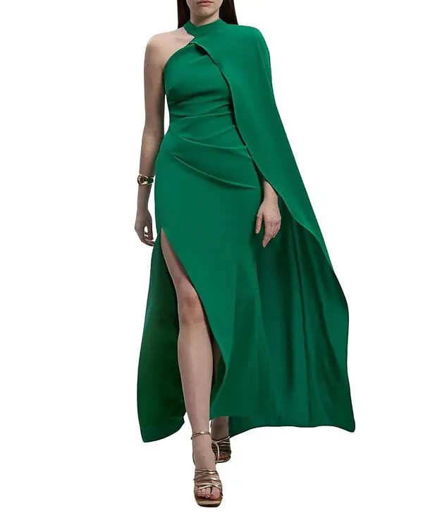 Karen Millen One Shoulder Cape Sleeve Maxi Dress - Green