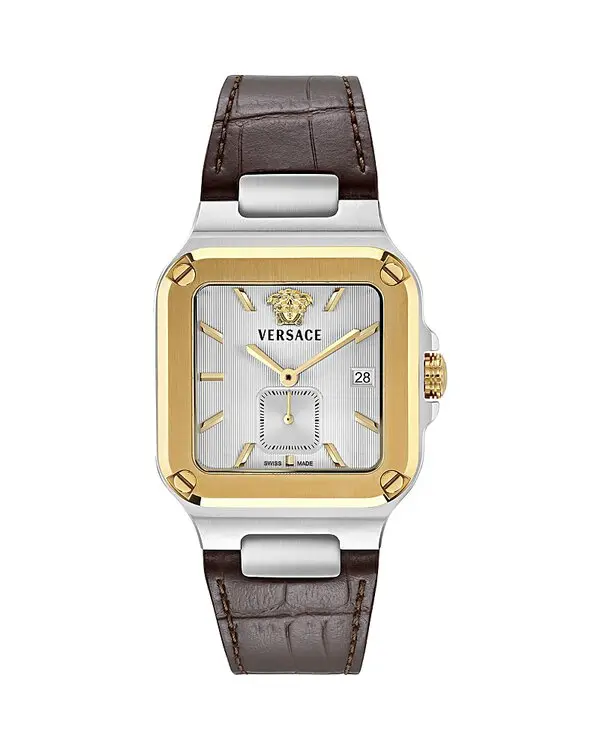 Versace Greca Edge Leather Watch, 38mm X 49mm