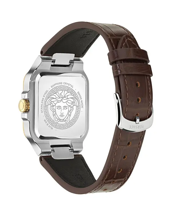 Versace Greca Edge Leather Watch, 38mm X 49mm