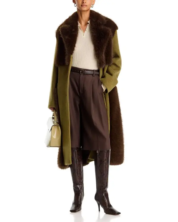 3.1 Phillip Lim Faux Fur Trimmed Belted Wool Blend Coat