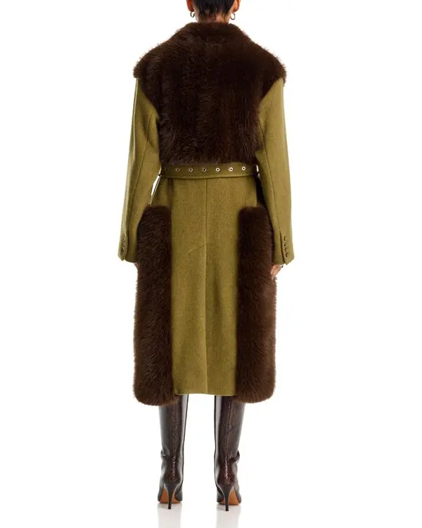 3.1 Phillip Lim Faux Fur Trimmed Belted Wool Blend Coat