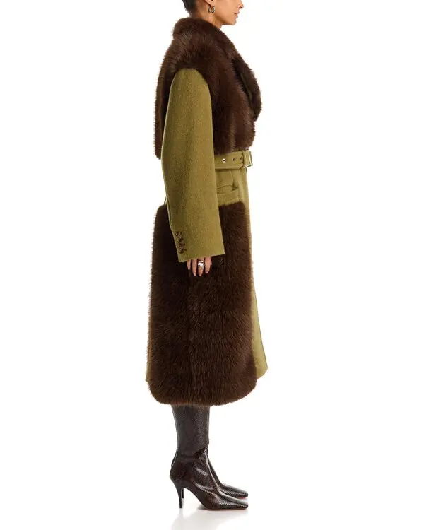 3.1 Phillip Lim Faux Fur Trimmed Belted Wool Blend Coat