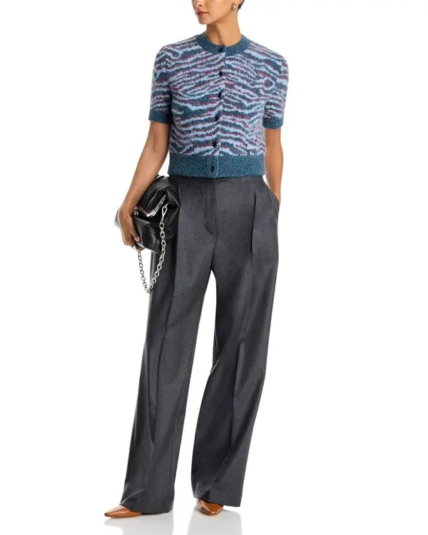 3.1 Phillip Lim Tiger Print Short Sleeve Cardigan Sweater