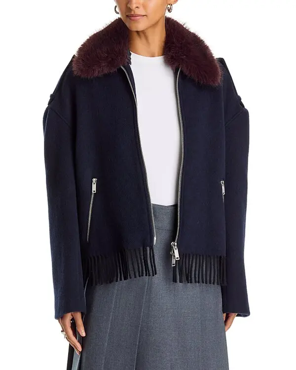 3.1 Phillip Lim Faux Fur Collar Scarf Hem Jacket