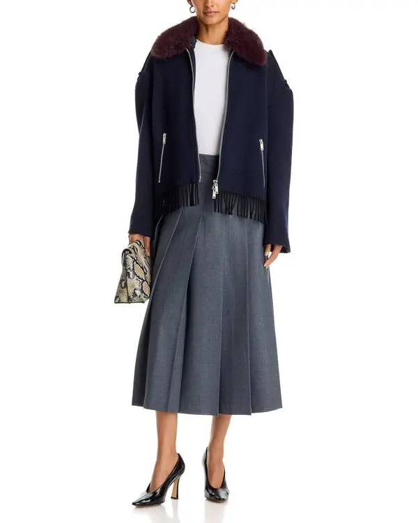 3.1 Phillip Lim Faux Fur Collar Scarf Hem Jacket
