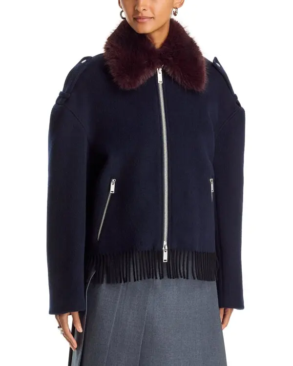 3.1 Phillip Lim Faux Fur Collar Scarf Hem Jacket